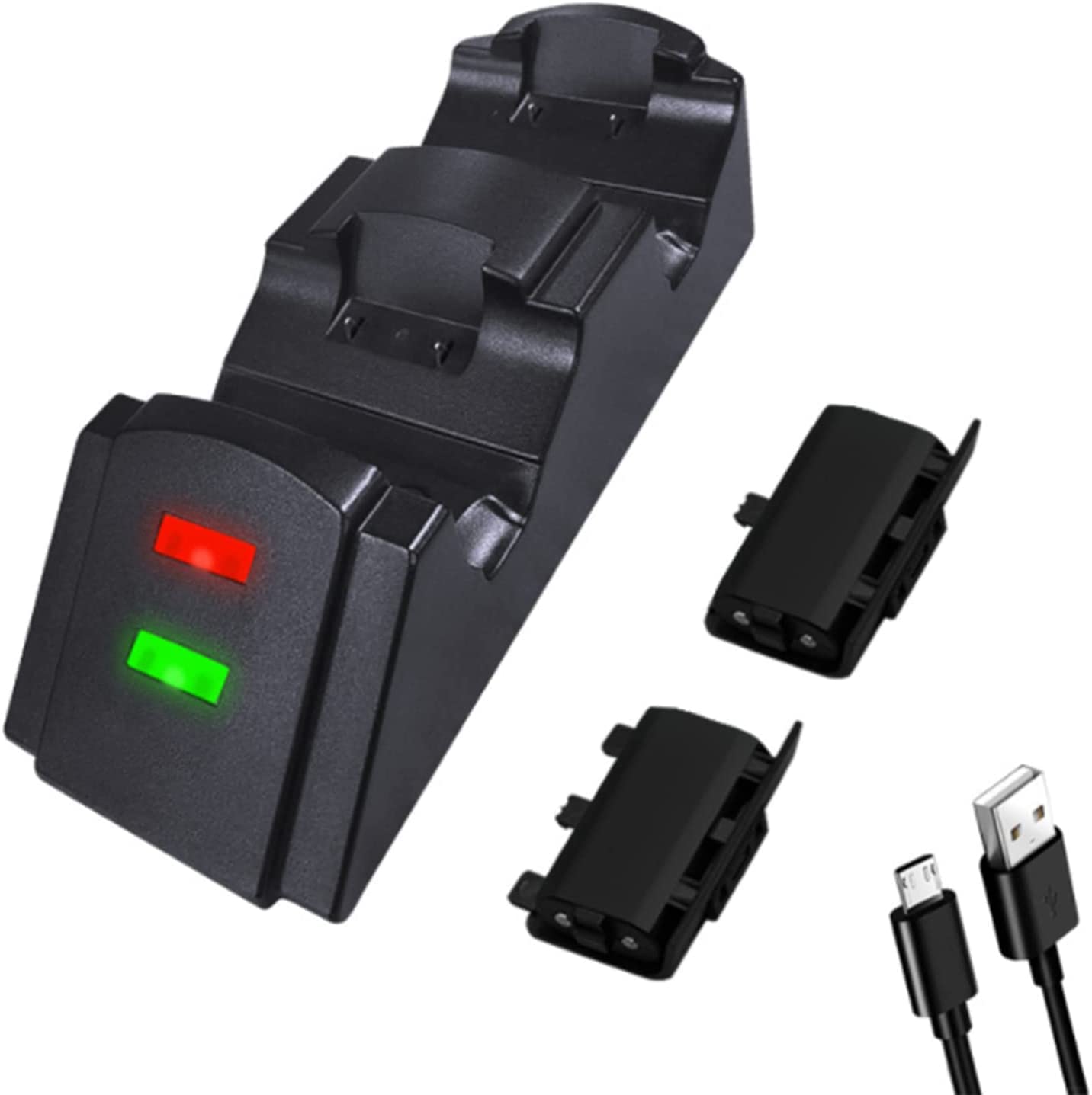 Controller Charger Station with 2 Batteries 1200 mAH and 4 Battery Cover for Xbox Series X|S/Xbox One/Xbox One S/X/Elite Controllers Black