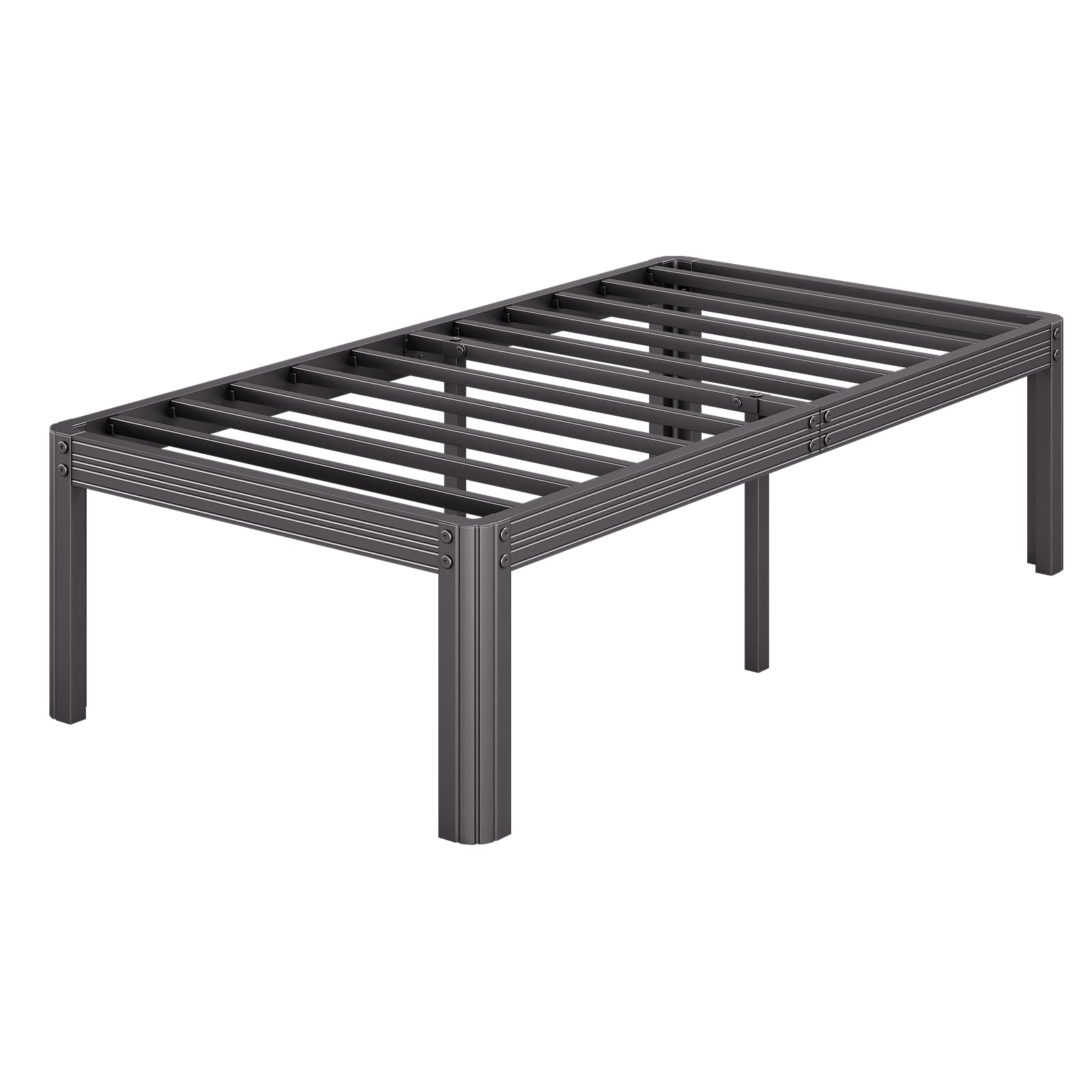 COMASACH 14 inch Twin Bed-Frames with Round Corner and Cylinder Shaped Leg,Support 3000 lbs Non Slip Metal Platform-Bed Frames No Box-Spring Needed, Noise Free Mattress Foundation, Black