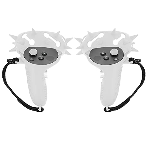 Controller Cover for Quest 2 Silicone Halo Strap VR Grip Protective Shell with Dumbbell Shape Holes & Cool Spikes Anti Shock Anti-Slip Anti Scratch No Signal Block Quest 2 Accessories (White)
