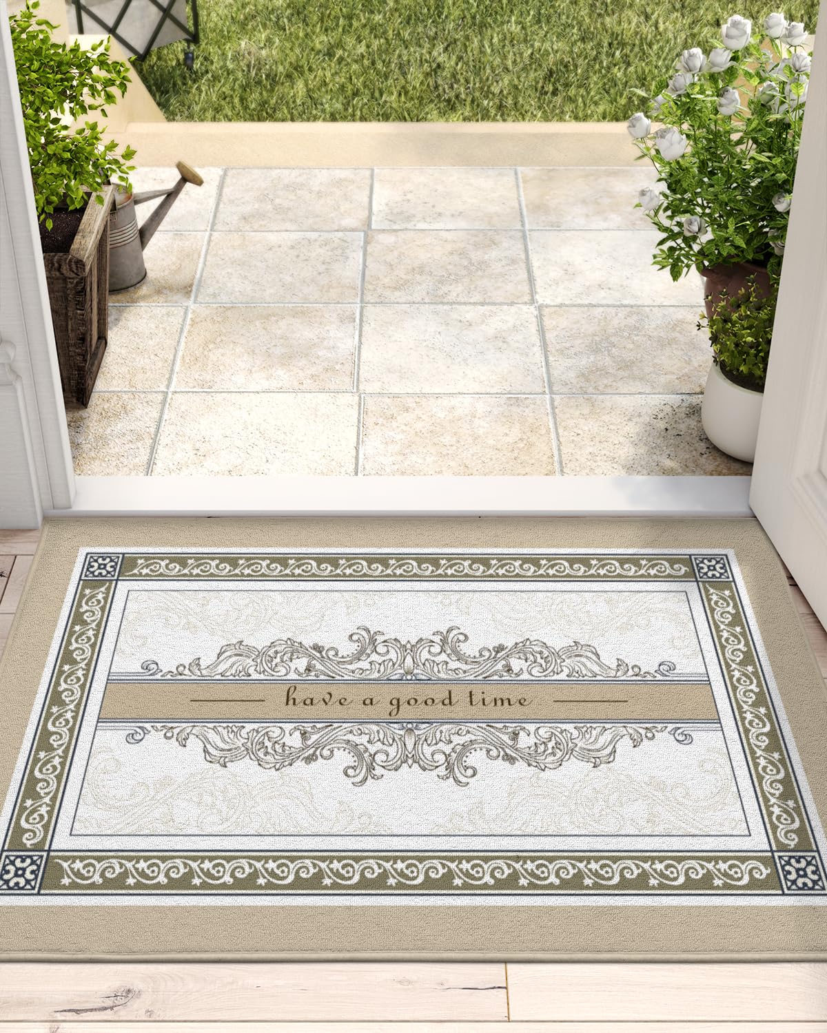 DEXI Door Mat, Absorbent Non Slip Entrance Mat, Easy Clean Low Profile Front Door Rugs for Entryway, 24"x35", Black