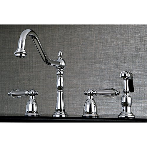 Kingston Brass KB1791WLLBS 8" to 16" Widespread Kitchen Faucet with Brass Sprayer, 8-1/4" in Spout Reach, Chrome