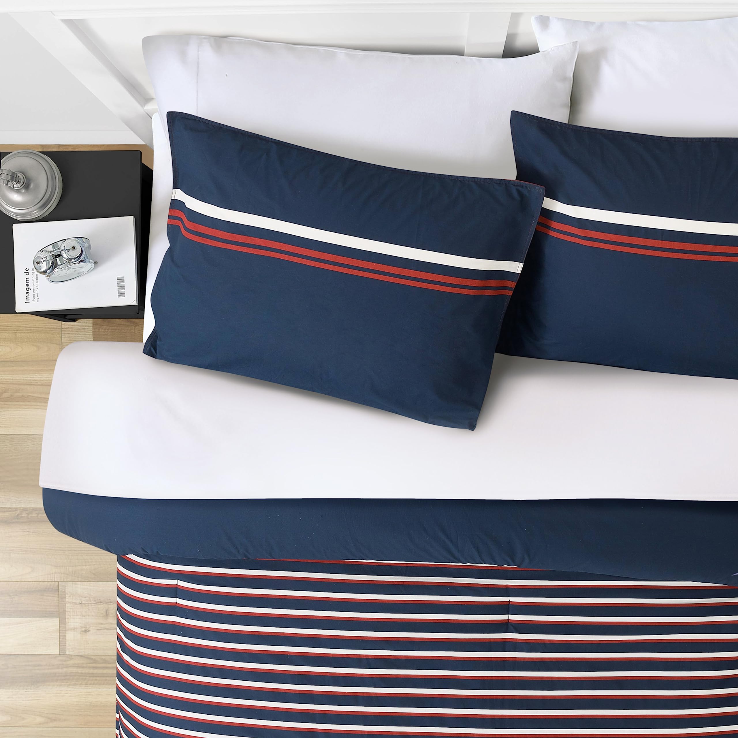 Nautica Duvet Cover Set Cotton Reversible Bedding with Matching Sham, Medium Weight for All Seasons, Twin, Mineola Red/White/Navy
