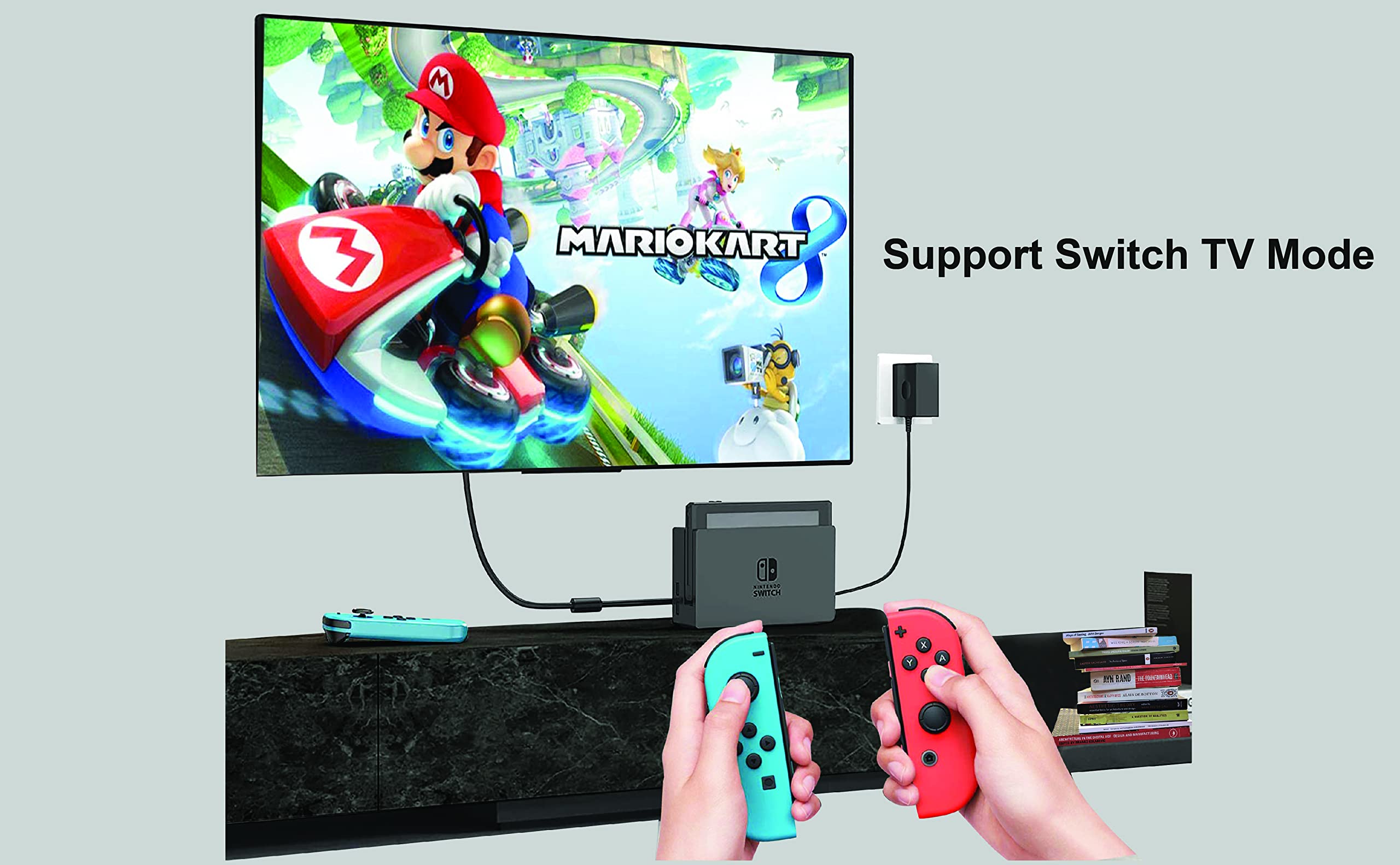 Fast Power Supply AC Travel Wall Charger Cable Adapter for Nintendo Switch & Switch Lite & Switch OLED, Work with TV Dock Mode and Dock Station, Android Phones Samsung S10 Note 9 Pixel Type C Plug
