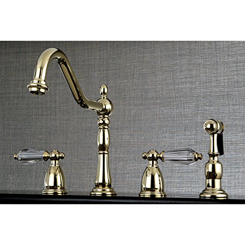 Kingston Brass KB1792WLLBS 8" to 16" Widespread Kitchen Faucet with Brass Sprayer, 8-1/4" in Spout Reach, Polished Brass