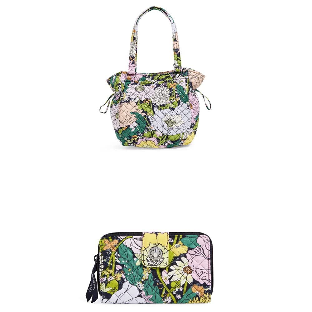 Cotton Glenna Satchel Purse, Bloom Boom - Recycled Cotton withCotton Turnlock Wallet with RFID Protection, Bloom Boom - Recycled Cotton