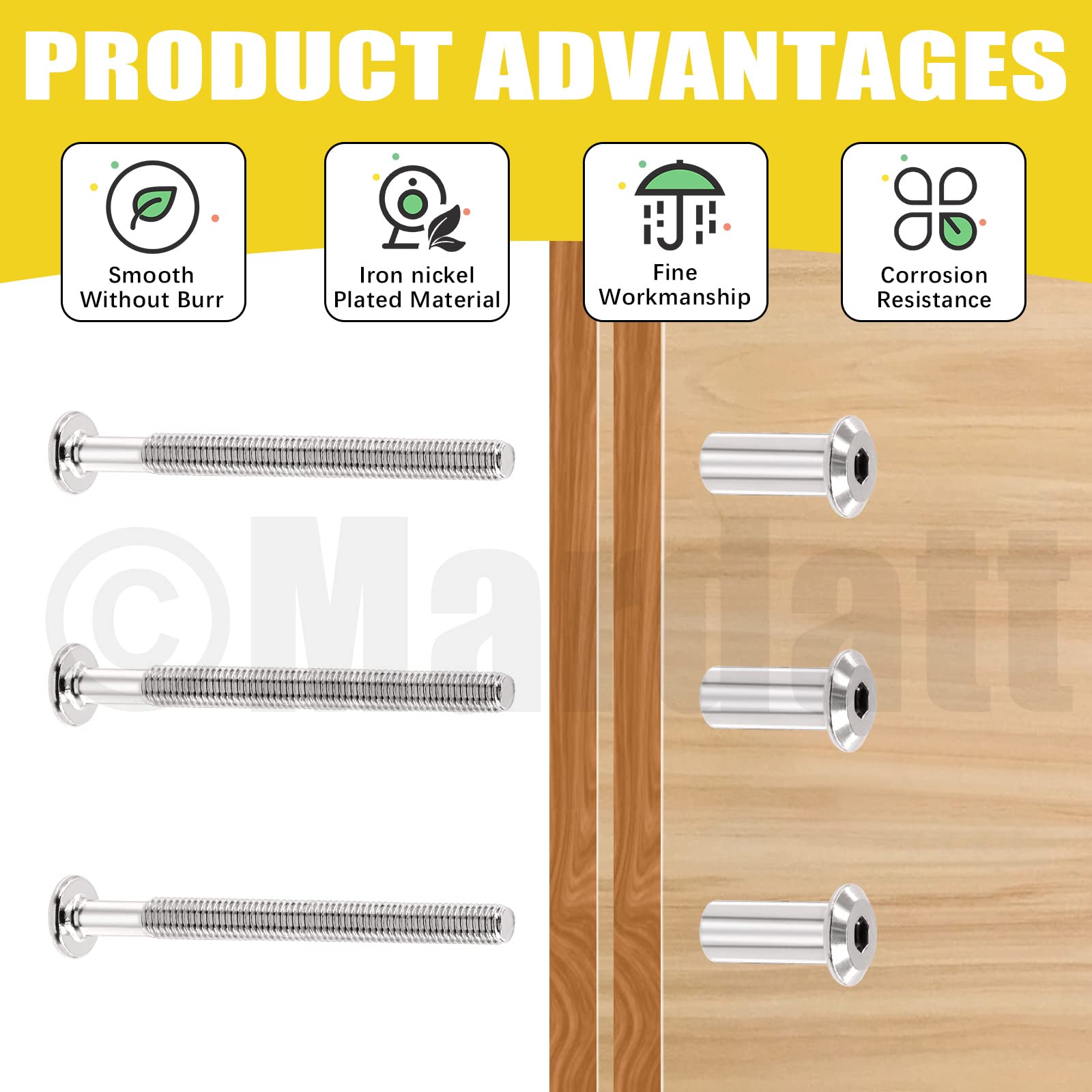Mardatt 24 Pcs M6x70mm Silver Nickel Plated Hex Drive Socket Cap Bolts Assortment Kit with Hex Key Countersunk Screw Barrel Nuts Binding Screws for Crib Belt Buckle Cabinet Furniture Scrapbook