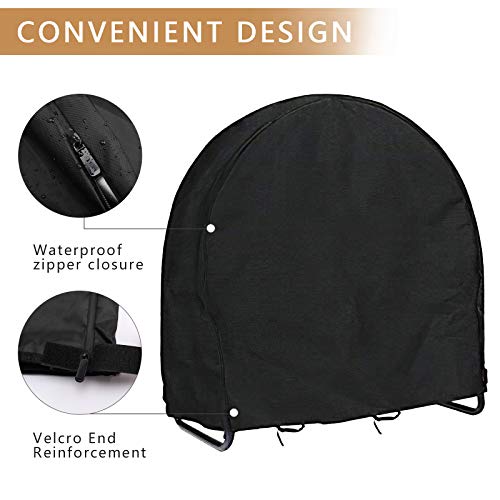 Firewood Log Rack Cover, cenryusa 420D Oxford Weather Resistant Patio Log Rack Cover, Waterproof Round Fire Wood Rack Stand Cover with Zipper for Outdoor, Patio, Lawn, Garden, 40(L)×41(W)×24(H) inches