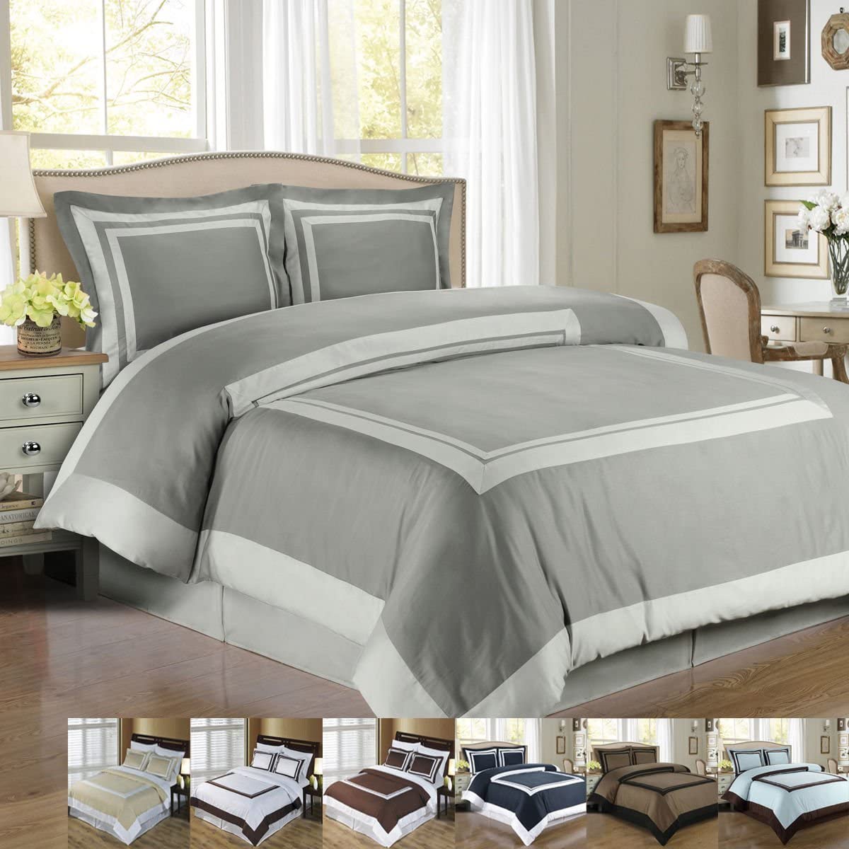 Navy and White Hotel 4pc King/Cal-King Comforter Set 100% Cotton 300 Thread Count