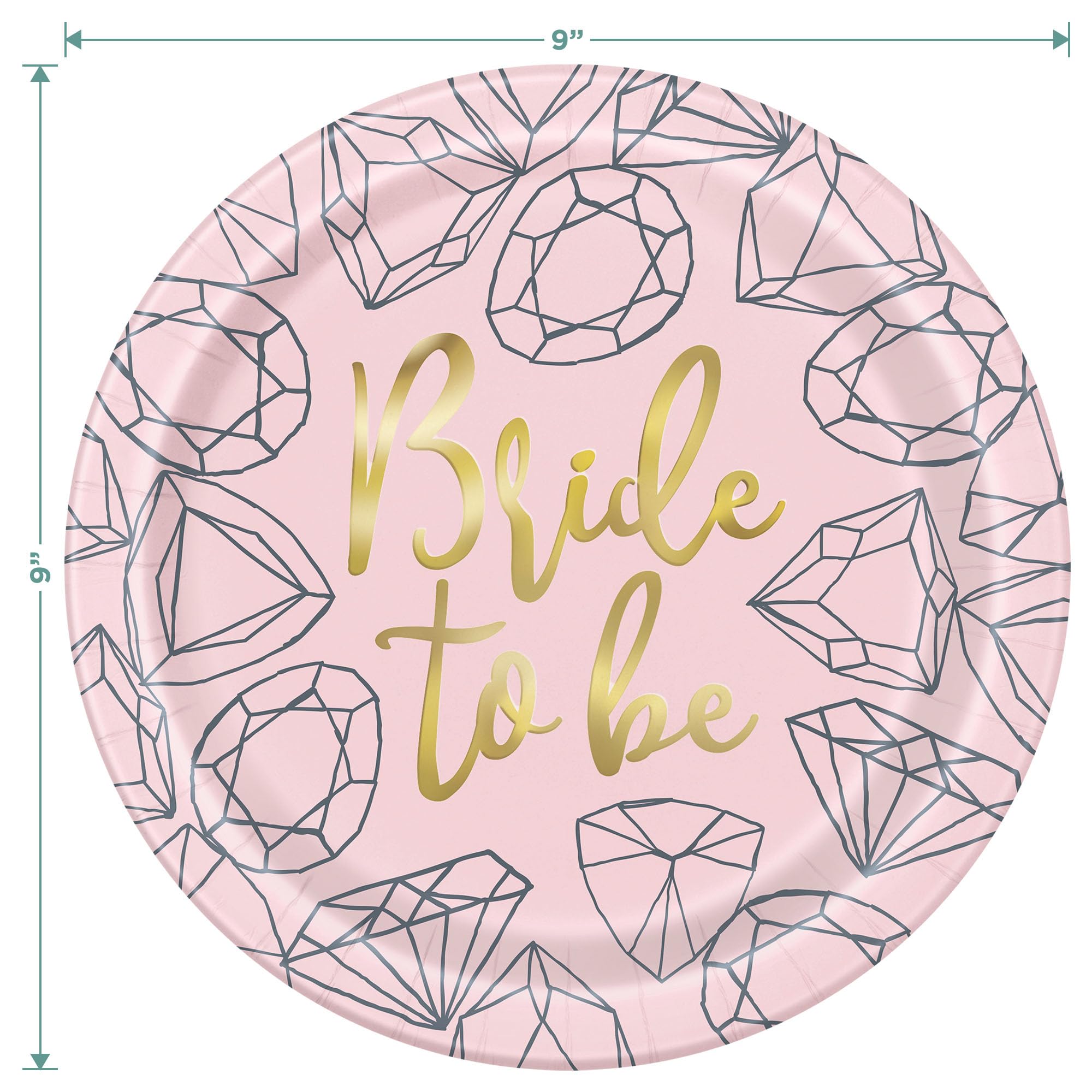 HOME & HOOPLA Pink & Gold Diamond Bride To Be Paper Dinner Plates and Luncheon Napkins (Serves 16)