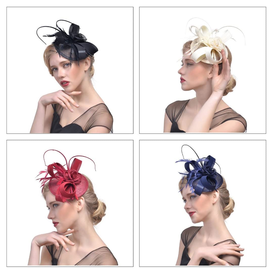 Cotton Mesh Hat for Women Wedding Solid Cocktail Tea Party Hair Accessories Hairpin Headband Navy