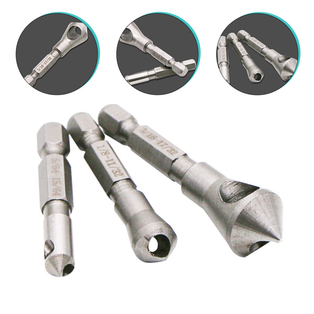 DOITOOL 3pcs Kit Slot Countersink Bit Deburring Tools Cutters Carpentry Wood Practical Chamfer Bits Steel Chamfering for Heads Tool Hole Metal Precision Opener Single-end Drill