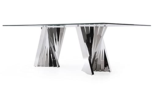 Modern Falcone 94" Dining Table - Clear Glass with Polished Stainless Steel Base