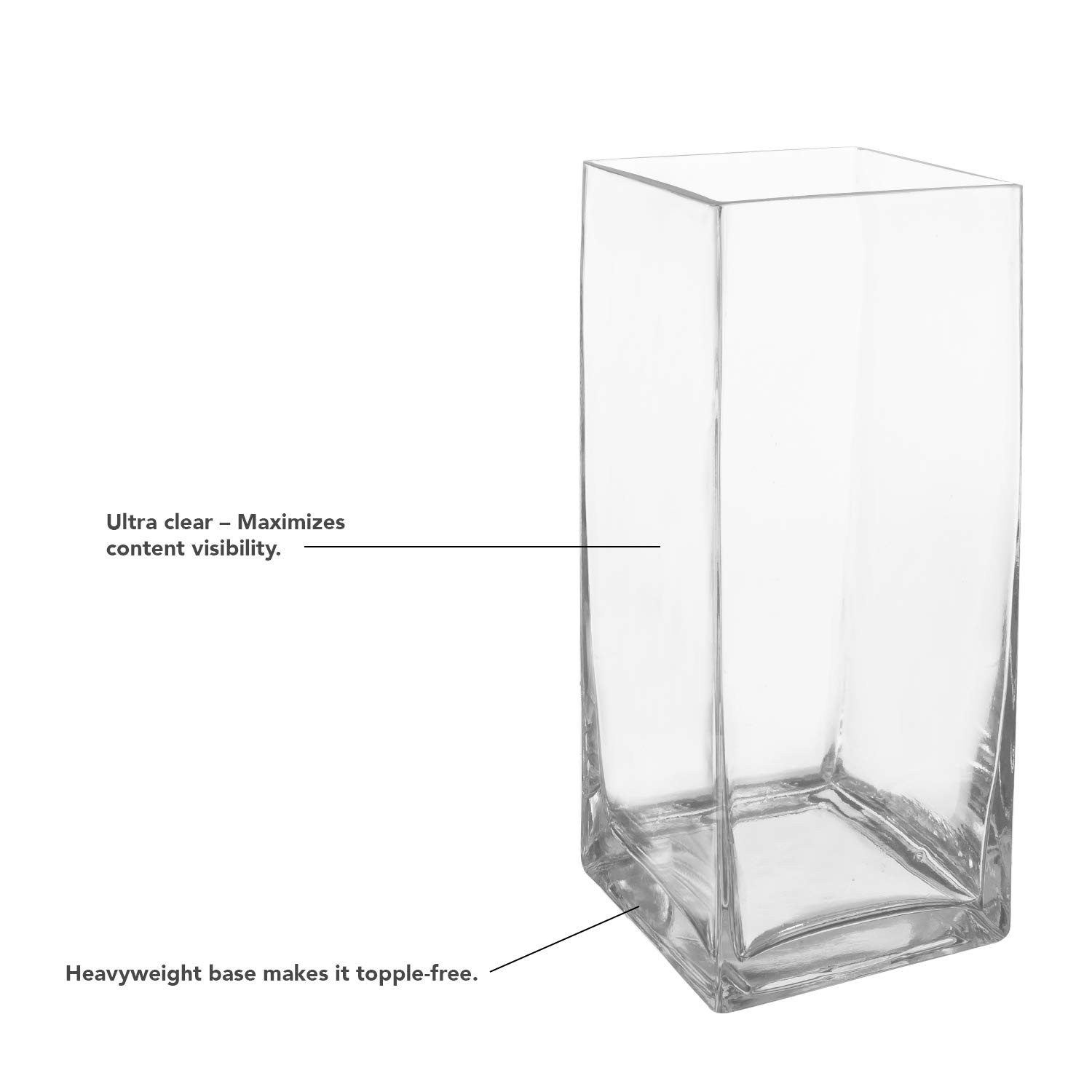 Royal Imports Flower Glass Vase Decorative Centerpiece for Home or Wedding - Tall Rectangle Shape, 12" Tall, 5"x5" Opening