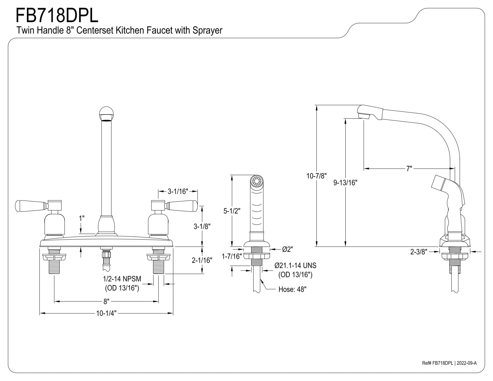Kingston Brass FB718DPL Paris 8-Inch Center Set High-Arch Kitchen Faucet with White Plastic Sprayer, Brushed Nickel