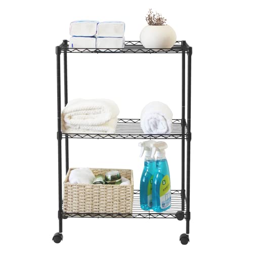 Loyaltaling Utility Carts, with Wheels Kitchen Storage Carts 3-Tier All-Purpose Shelving Heavy Duty Adjustable Storage Units Steel Organizer Wire Rack Wire Rack Shelf for Pantry Garage