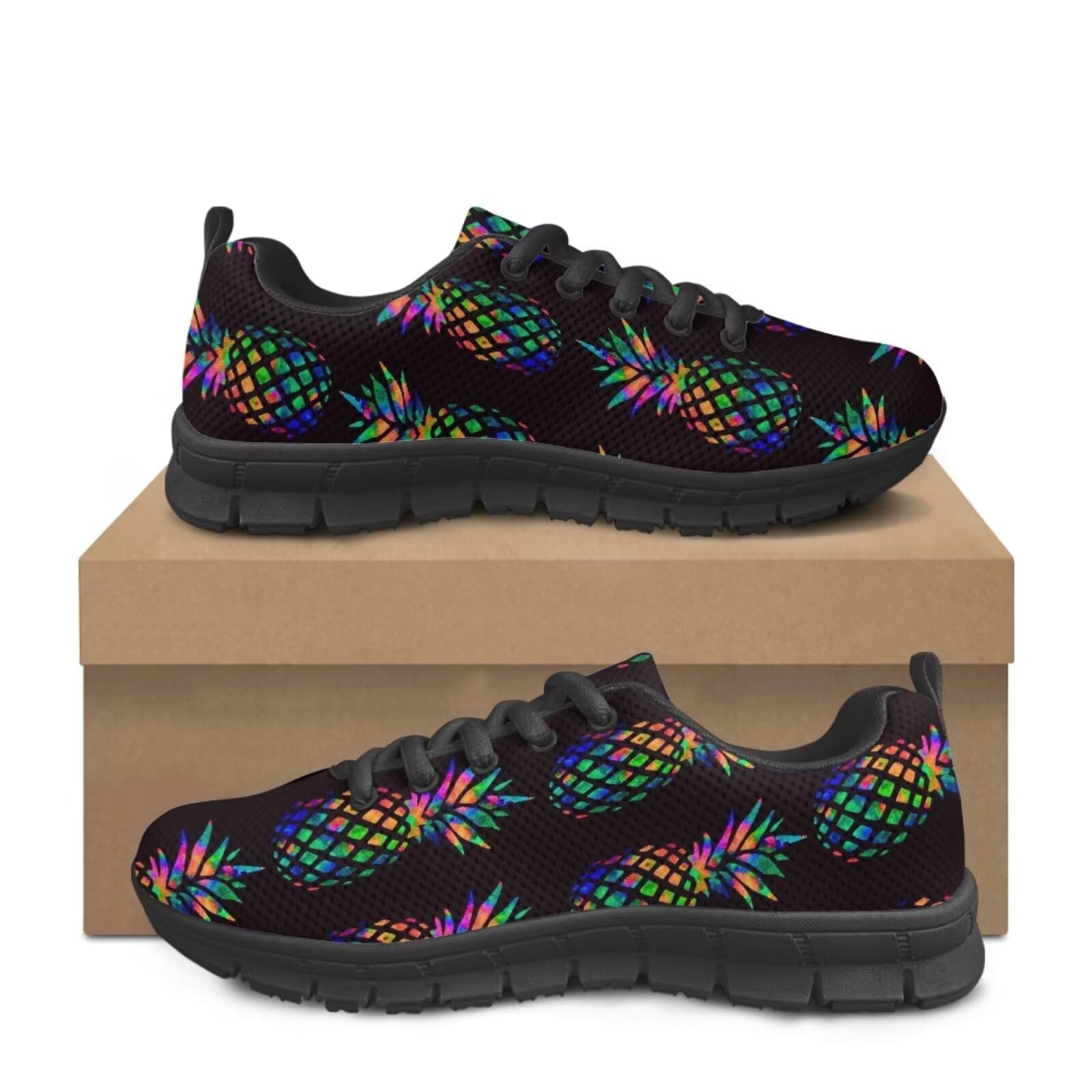 Colorful Pineapple Slip On Sneaker Women Running Shoes Breathable Workout Shoes Lightweight Gym Sneakers