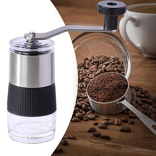 KLKCMS Coffee Grinder, Conical Burr Mill, Ceramic Burrs, Coffee Beans Mill Hand Crank Coffee Mill Manual Grinder for Outdoor Camping Travel, Silver