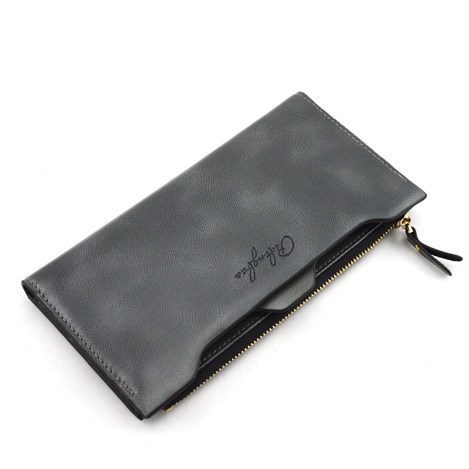 Pidengbao Women's Long Solid Zipper Hasp Clutch Wallet Grey