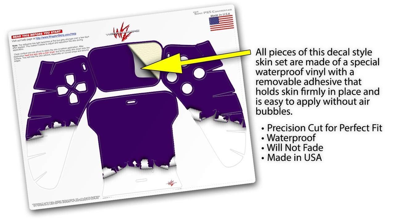 WraptorSkinz Skin Wrap compatible with Sony PS5 DualSense Controller Ripped Colors Purple White (CONTROLLER NOT INCLUDED)