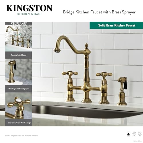 Kingston Brass KS1270AXBS Heritage Bridge Kitchen Faucet, 8-9/16" in Spout Reach, Matte Black
