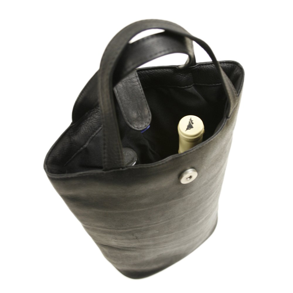 Piel Leather Doulbe Wine Tote, Black, One Size