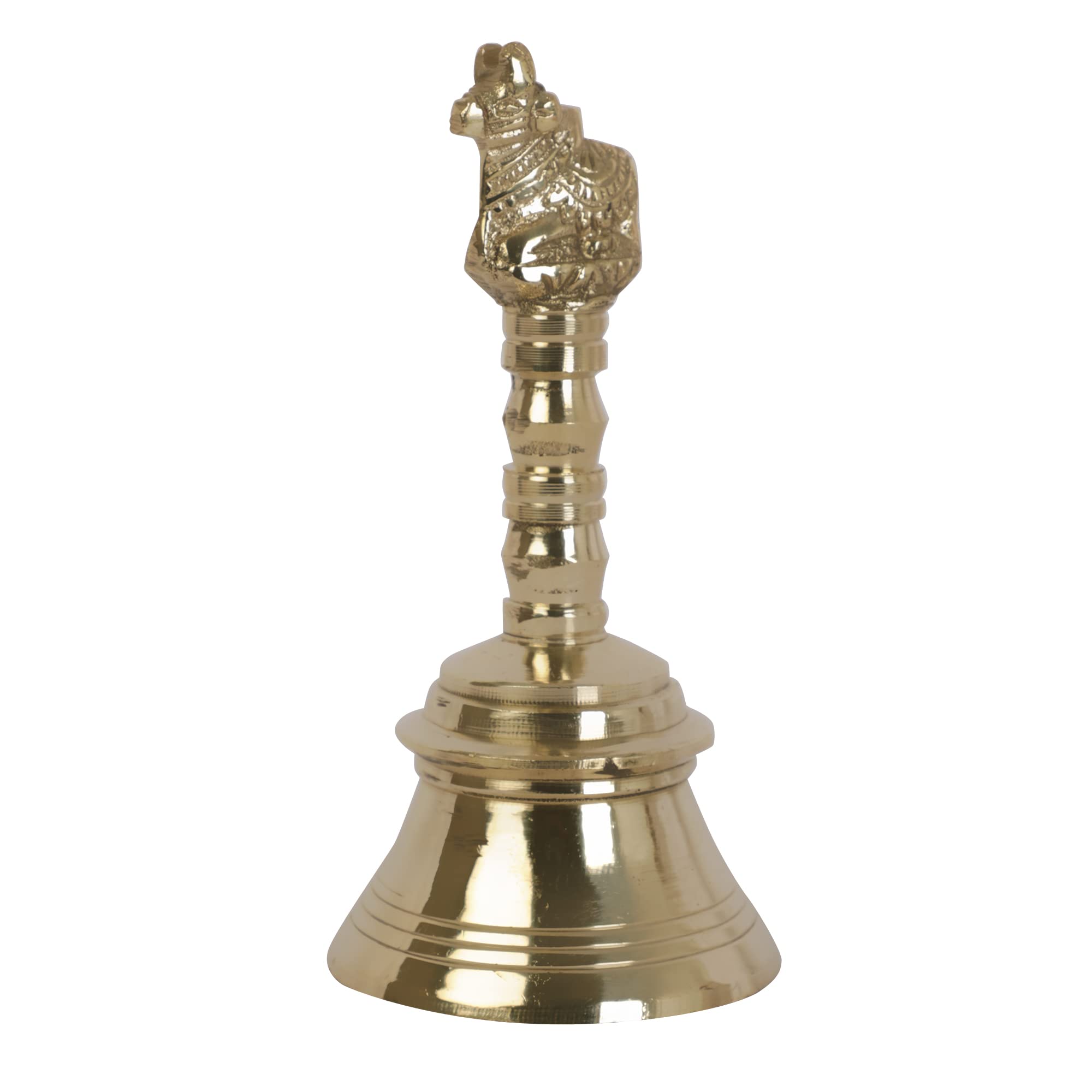 Wonderlist Handicrafts Brass Pooja Bell with Gods Sitting On Top (Nandi), 5 INCH, SE-45T