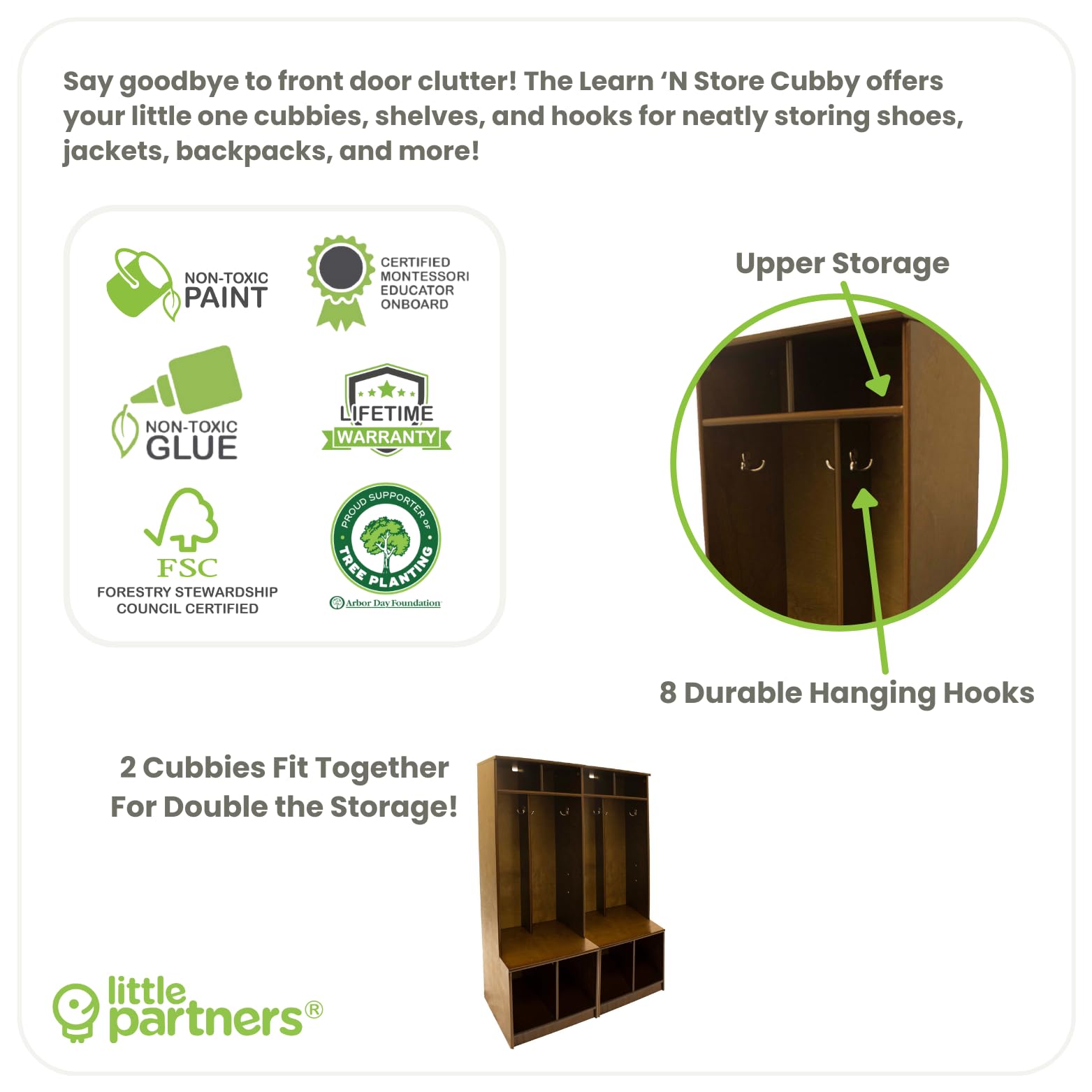 Little Partners Locker Cabinet Cubby Organizer, Learn 'N Store Wooden Classroom Cubbies Compartment Lockers for Storage of Toddlers and Kids Coats, Equipment, Backpacks (Espresso)