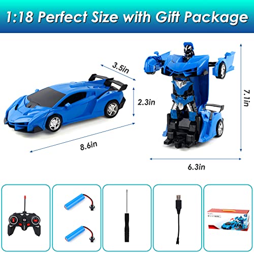Kizeefun Remote Control Car, Rechargeable Transformable Remote Control Car for Boys and Girls with Flashing Lights and 360°Rotation, 1:18 RC Stunt Car for Kids Included 2 Rechargeable Batteries