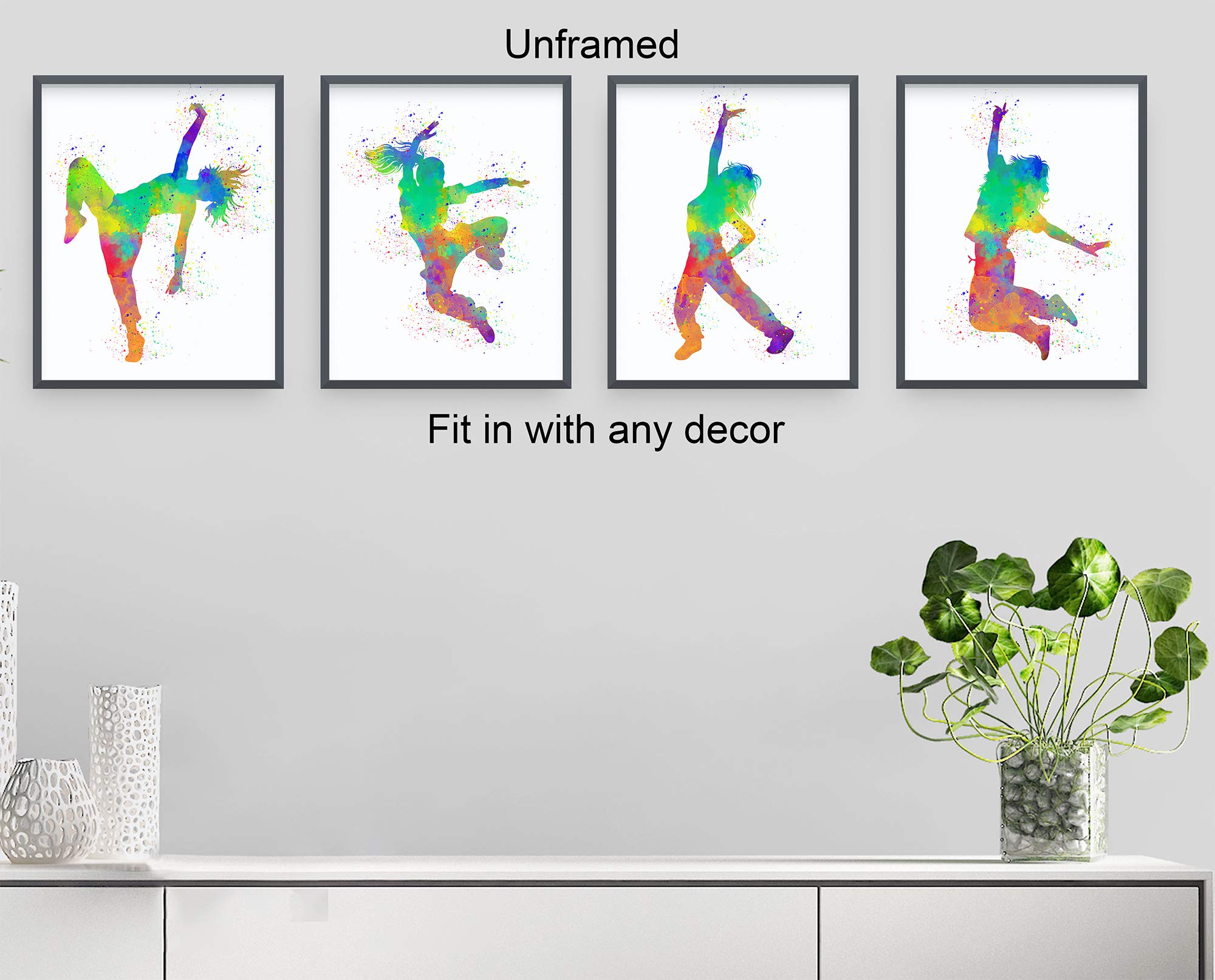 Hip Hop Wall Art Girl Dancer Abstract Print Set of 4 8x10, Gift for Hip Hop Dancer, Freestyle Dance, Dance Teacher. Dnce Studio Dorm Room Decor