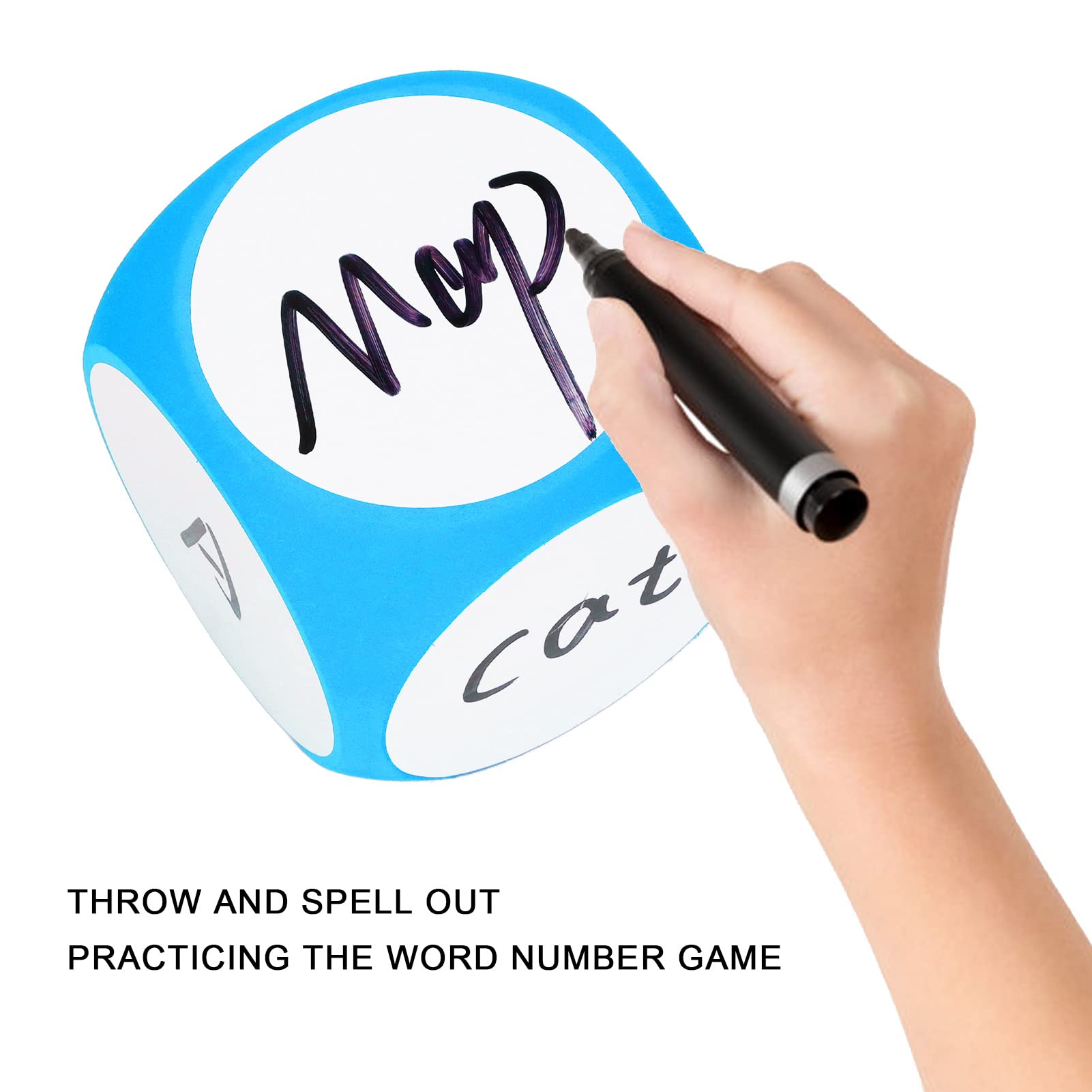 DIY Blank Dice, Education Blank Dice and Labels, Wipe Off Dice Cubic Dice Portable Cleanable Write On Dice Vibrant Color Blank Teaching Accessory DIY Sticker and Math Teaching(Blue)