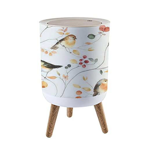 LGCZNWDFHTZ Small Trash Can with Lid for Bathroom Kitchen Office Diaper Colorful Seamless Floral Abstract Birds Flowers Leaves Berries Bedroom Garbage Trash Bin Dog Proof Waste Basket Cute Decorative