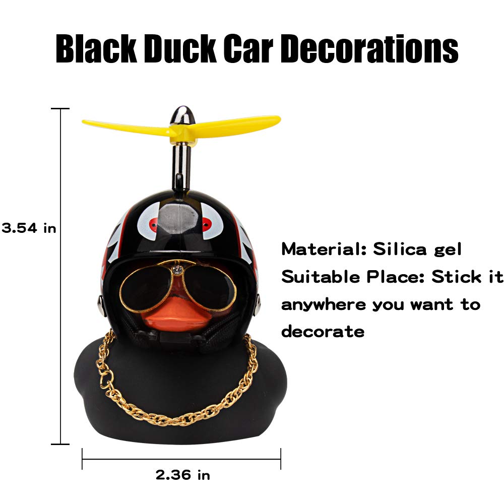 wonuu Rubber Duck Car Ornaments Pink Duck Car Dashboard Decorations Set with Propeller Helmet, Sunglasses, and Gold Chain. (T-Shark-Black G)