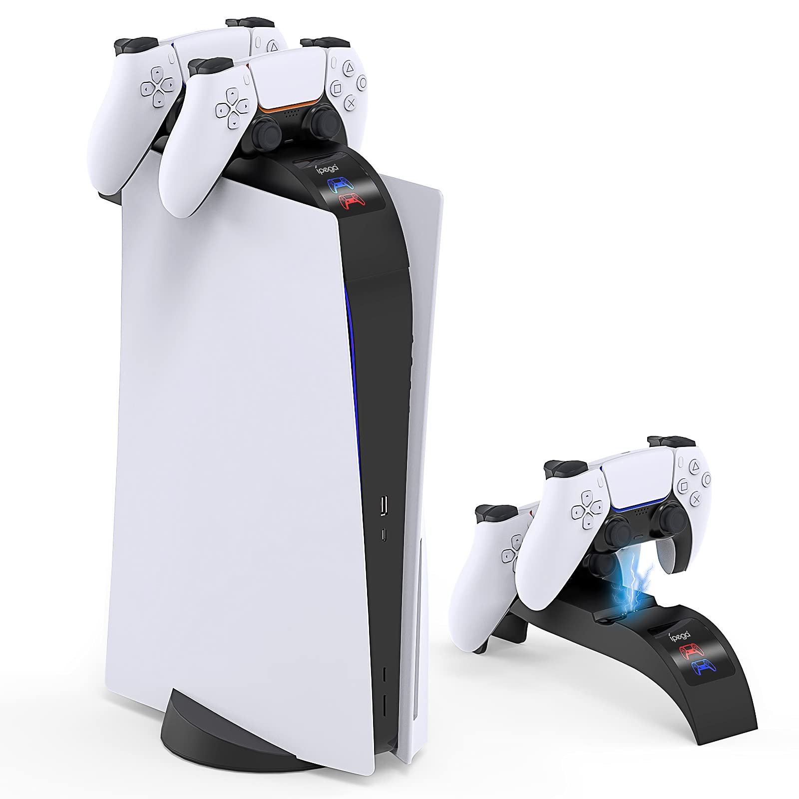 Controller Charging Station for PS5, Console Top Charger Dock for DualSense, Dual Fast Charging with LED Indicator, Safe Circuit Protection for PS 5 Disc & Digital Edition