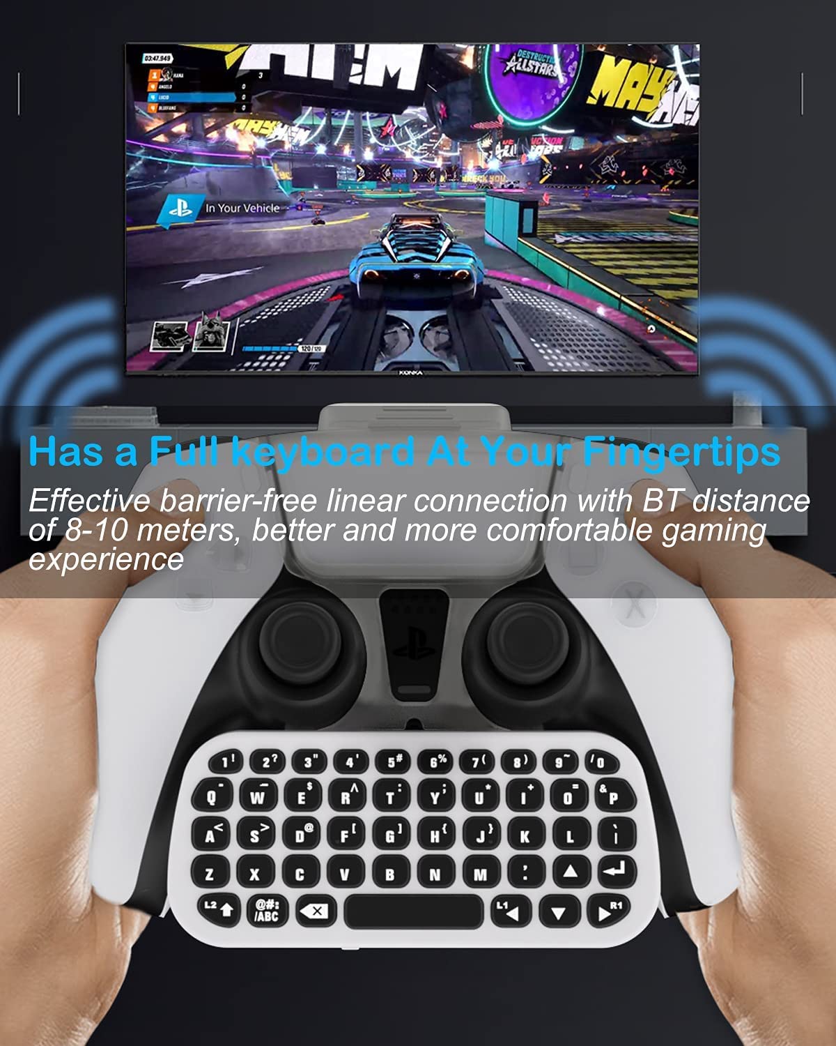Controller Keyboard for PS5, Joso Wireless Chatpad, Bluetooth 5.0 Connect, Mini Keyboard/Gaming Keyboard for PS5 Accessories, No Input Delay, Play 30 Hours - White
