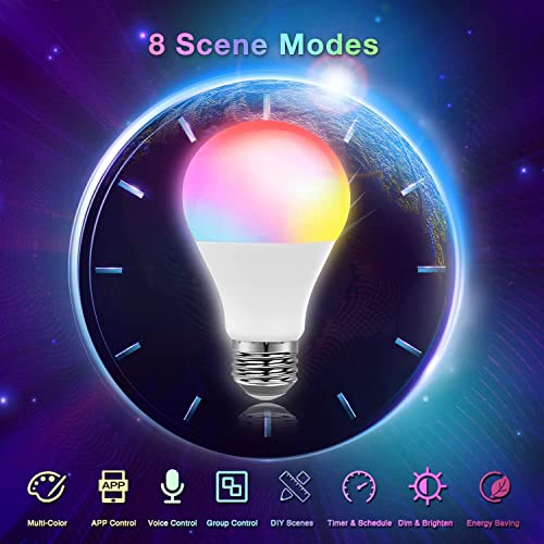 DAYBETTER Smart Light Bulbs, Alexa Light Bulb, WiFi Bulbs, Smart Bulbs That Work with Alexa & Google Assistant, RGBCW Color Changing Light Bulb A19 E26 9W 800LM Led Light Bulb, No Hub Required, 6 Pack