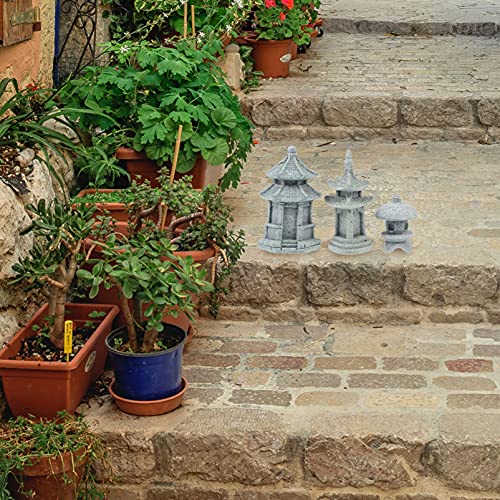 generic 3Pcs Mini Pagoda Statue Japanese Style Pagoda Lantern Mini Fairy Decor for Garden Patio Micro Landscape Yard Bonsai