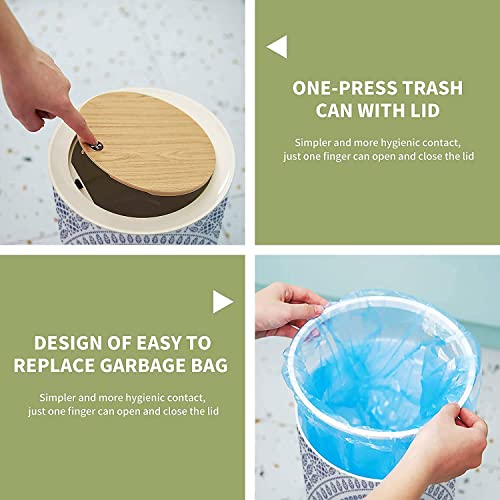 Small Trash Can with Lid for Bathroom Kitchen Office Diaper abstract seamless geometrical from blue fan shaped ornate elements Bedroom Garbage Trash Bin Dog Proof Waste Basket Cute Decorative