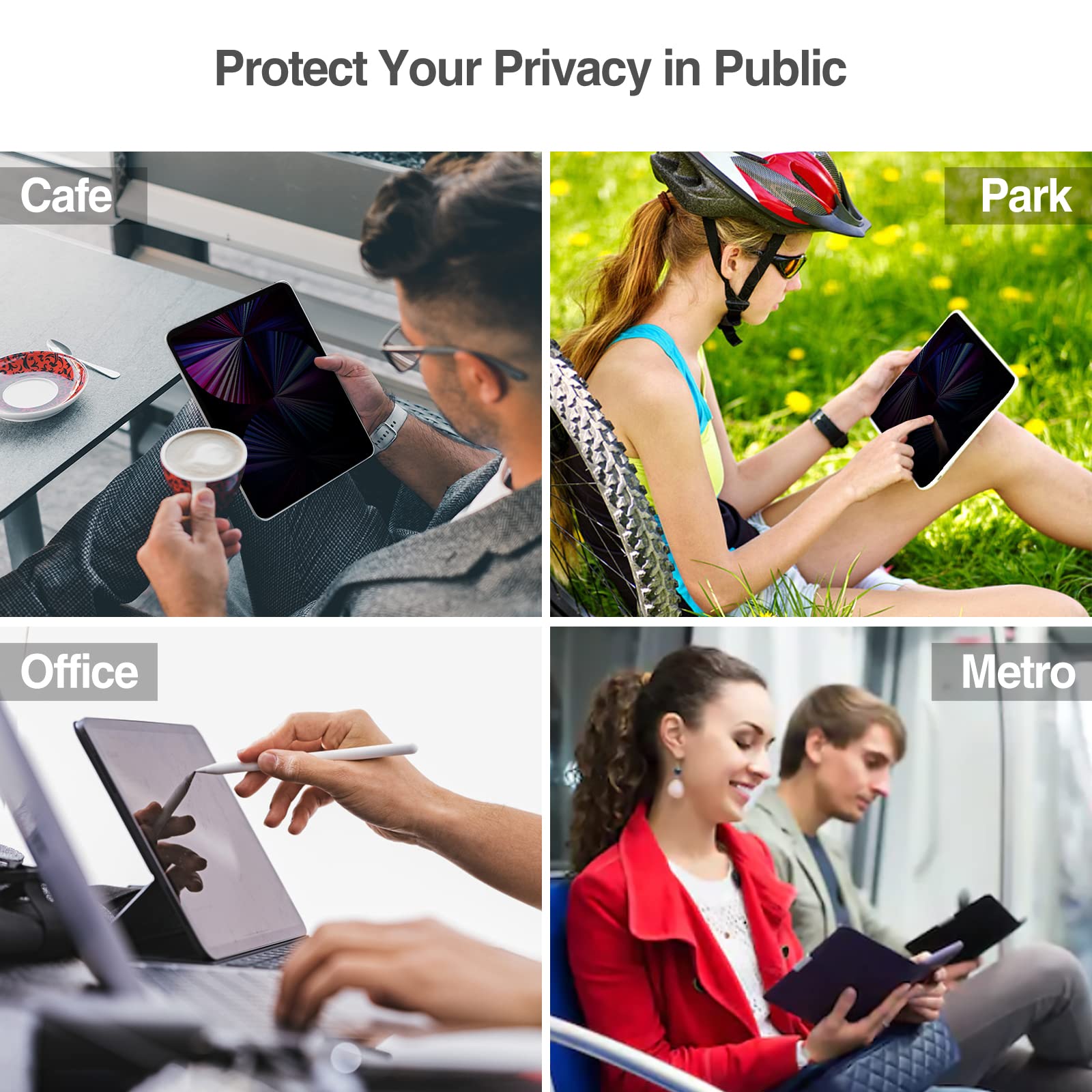 ProCase 4-Way Privacy Screen Protector for iPad Pro 11 4th 2022, 10.9” iPad Air 5/4, iPad Pro 11 3rd 2nd 1st, 360 Degree Tempered Glass Film Guard