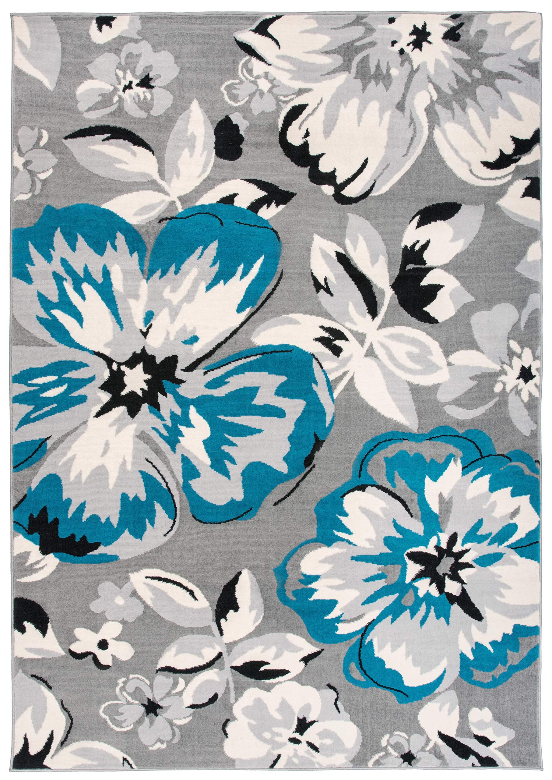 Rugshop Modern Floral Design Area Rug for Living Room,Bedroom,Home Office,Kitchen Non Shedding Area Rug 7'6" X 9' 5" Blue