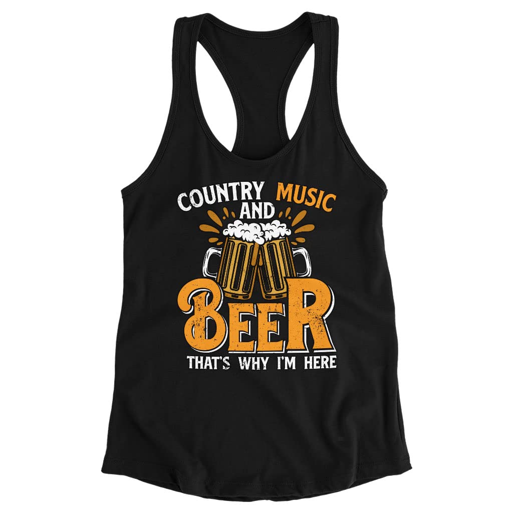 Country Music and Beer Racerback Tank - Quotes Tank - Funny Workout Tank - Black, M