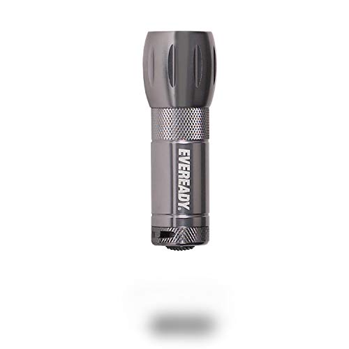 Eveready Compact LED Metal Flashlight Water Resistant, Includes 3 Super Heavy Duty AAA Batteries, 21 Lumens , Black