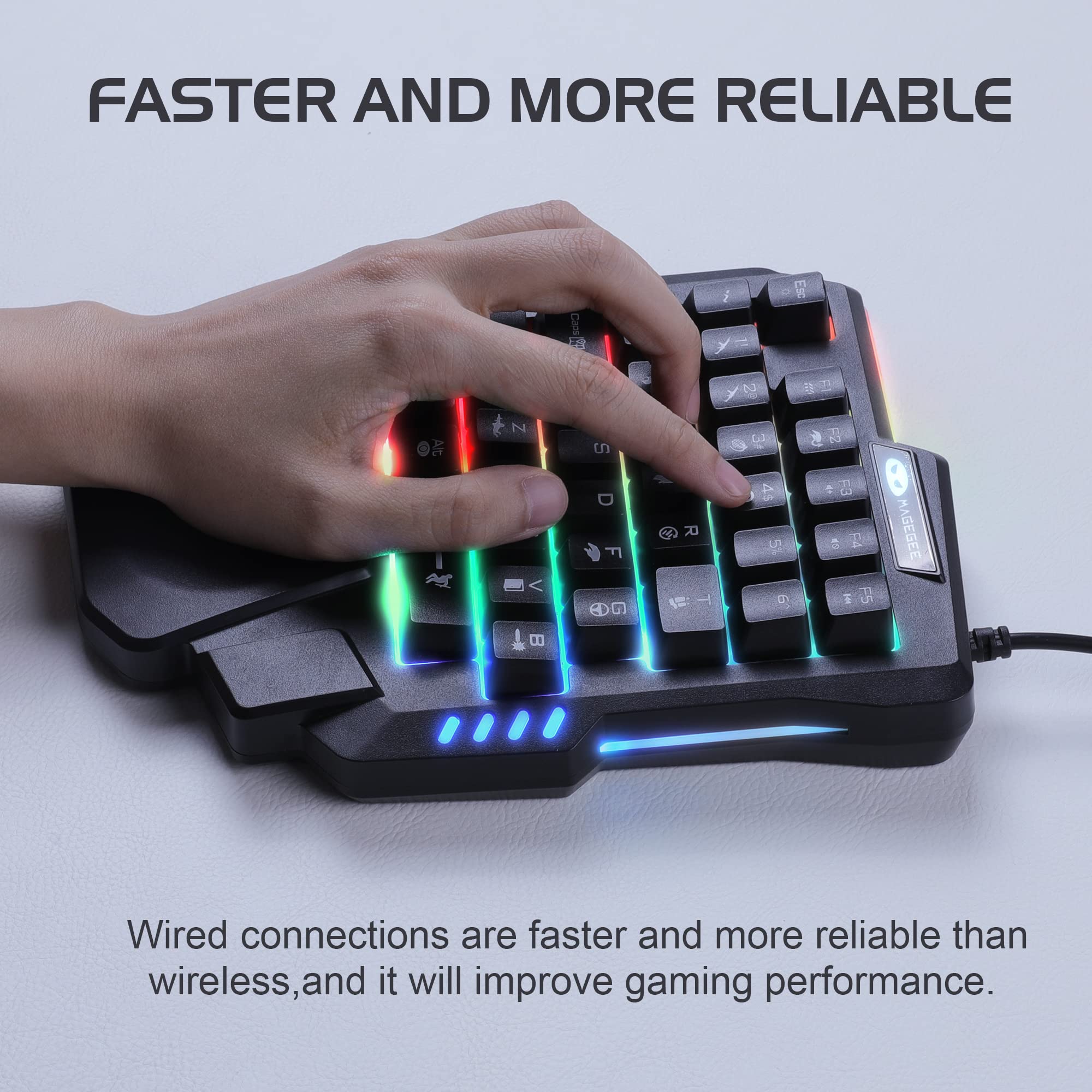 Camiysn One Handed Gaming Keyboard, Small Gaming Keyboard with Ergonomic Palm Rest, LED Backlit Mini Gaming Keypad, USB Wired Game Controller for Gamer(Black)