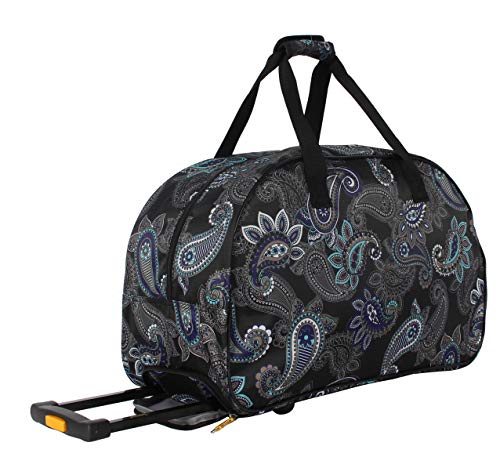 LUCAS Designer Carry On Luggage Collection - Lightweight Pattern 22 Inch Duffel Bag- Weekender Overnight Business Travel Suitcase with 2- Rolling Spinner Wheels (Paisley Peacock)