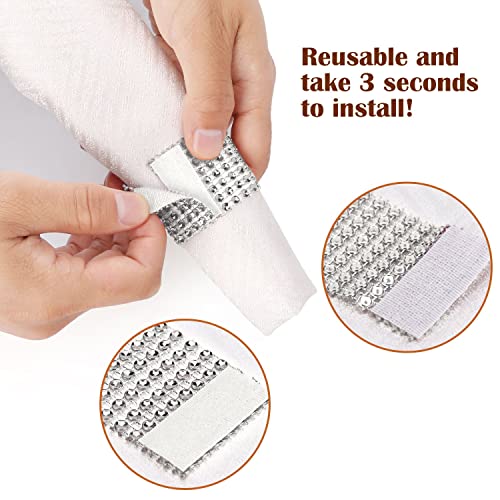 Eakor Mirilor 150pcs Napkin Rings, Bling Napkin Rings Buckles for Table Decorations, A silver