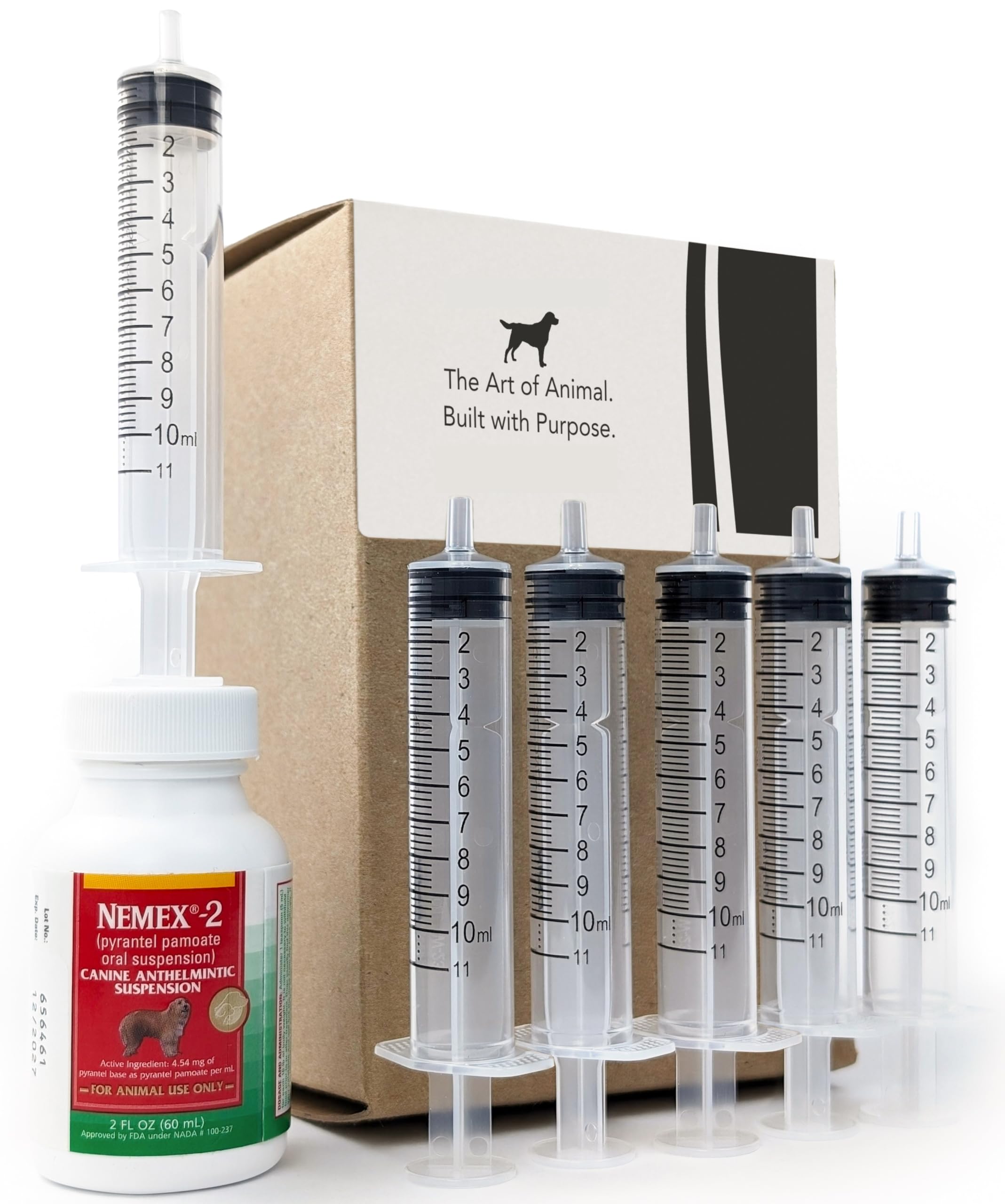 Nemex 2 Liquid Dewormer for Puppies & Dogs (2 oz) w/ Six Oral Syringes (10 mL, 2 Tsp.) - All Life Stages, Including Lactating - Pyrantel Pamoate Controls Hookworms & Roundworms - Tasty Caramel Flavor