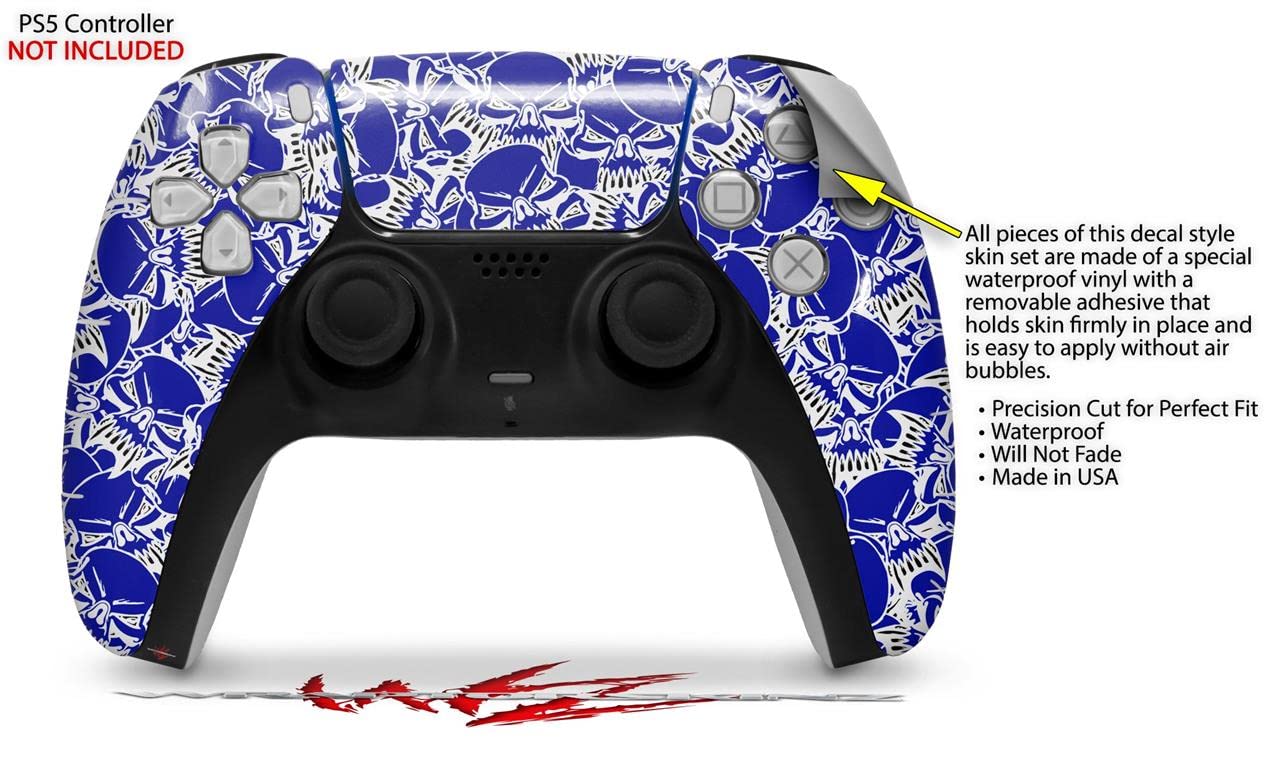WraptorSkinz Skin Wrap compatible with Sony PS5 DualSense Controller Scattered Skulls Royal Blue (CONTROLLER NOT INCLUDED)