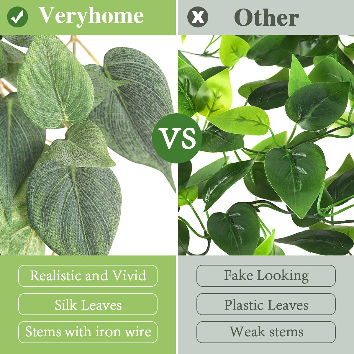 Veryhome Artificial Hanging Plants, 3.2FT Fake Ivy Vine for Wall Indoor Outdoor Decoration, Scindapsus Leaves for Home Room Garden Decor (Scindapsus Leaves)