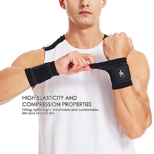 HiRui Wrist Brace/Wraps Wrist Compression Strap and Support for Work Fitness Weightlifting Sprains Tendonitis, Carpal Tunnel Arthritis, Pain Relief, Adjustable Wristbands 2 PACK (Black, M)
