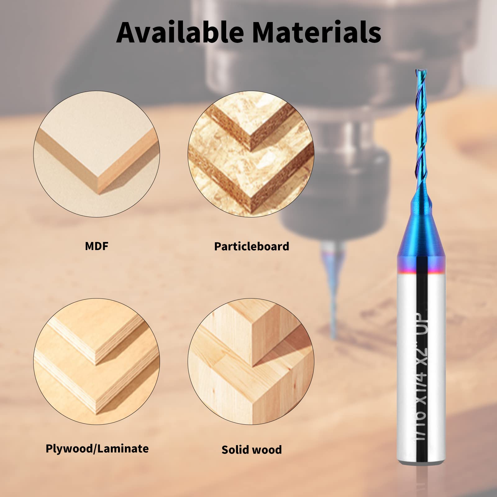 EANOSIC Upcut Spiral Router Bit 1/4 inch Shank, 1/16 inch Cutting Diameter Solid Carbide with Blue Nano Coated CNC Router Bits End Mill for Wood Carving, Engraving