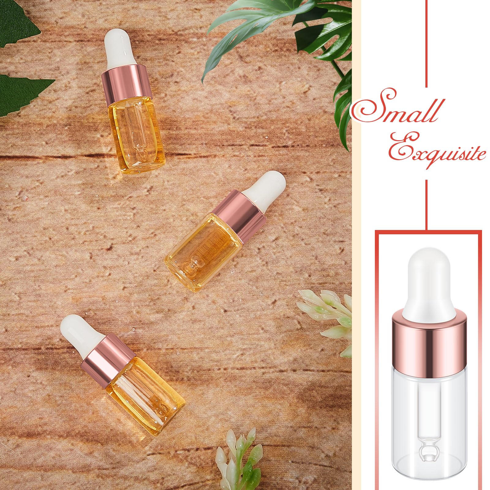 Didaey 50 Pcs Mini Glass Dropper Bottle Clear Essential Oil Sample Bottles Glass Tiny Dropping Sample Containers Cosmetic Sample Vials with Cap for Perfume Cosmetic Liquid Traveling(3 ml)